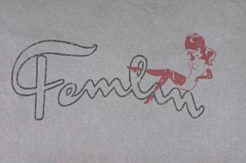 Femlin Men's Distressed Femlin Arched Logo Tee (Custom Dyed Pigment ...